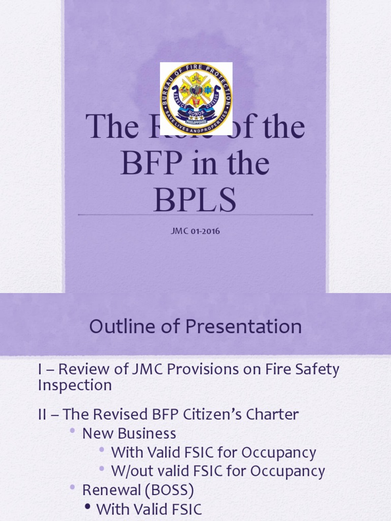 BFP BPLS Presentation | PDF | Fire Safety | Government