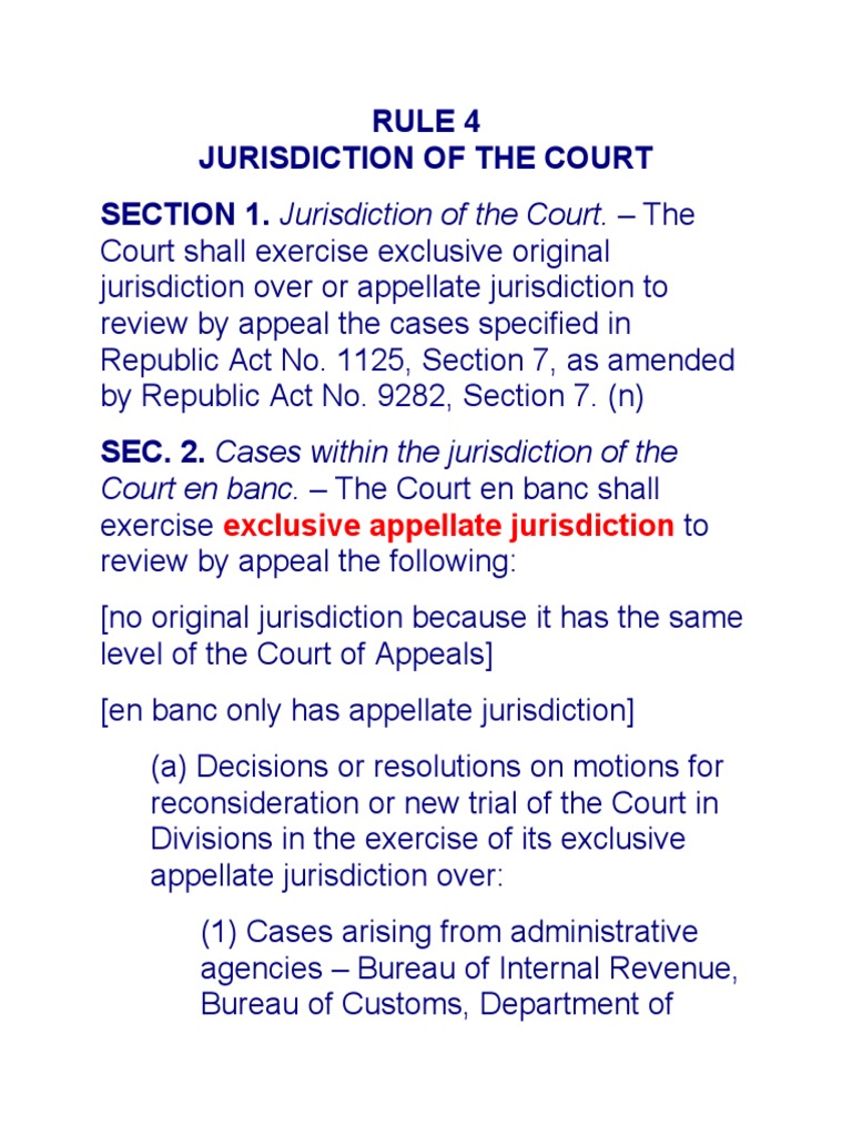 Jurisdiction of Cta Enbanc and Division | PDF | Jurisdiction | Internal ...