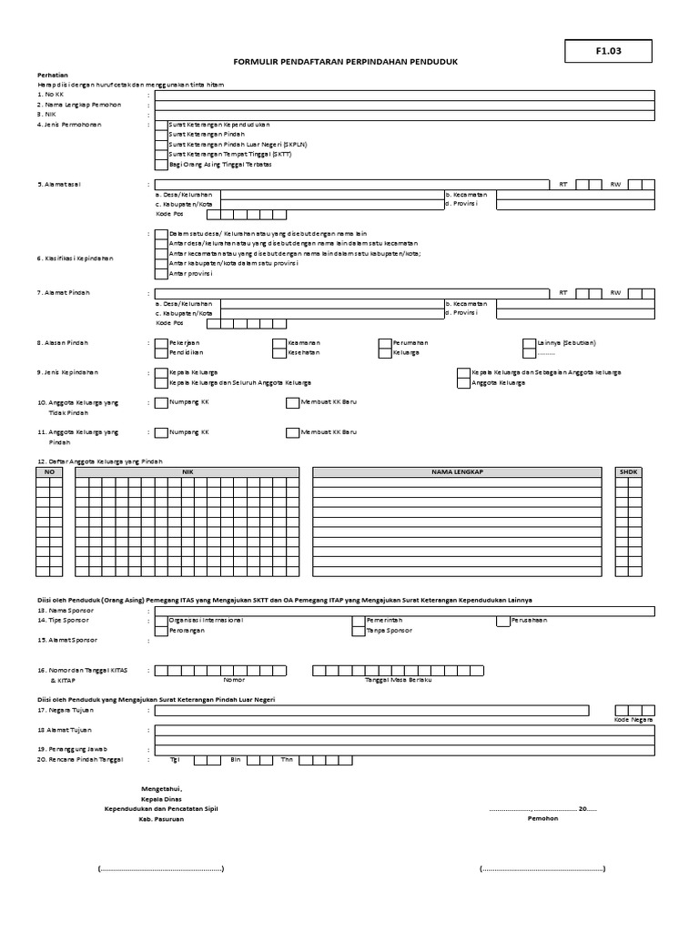 Formulir f1 03 | PDF