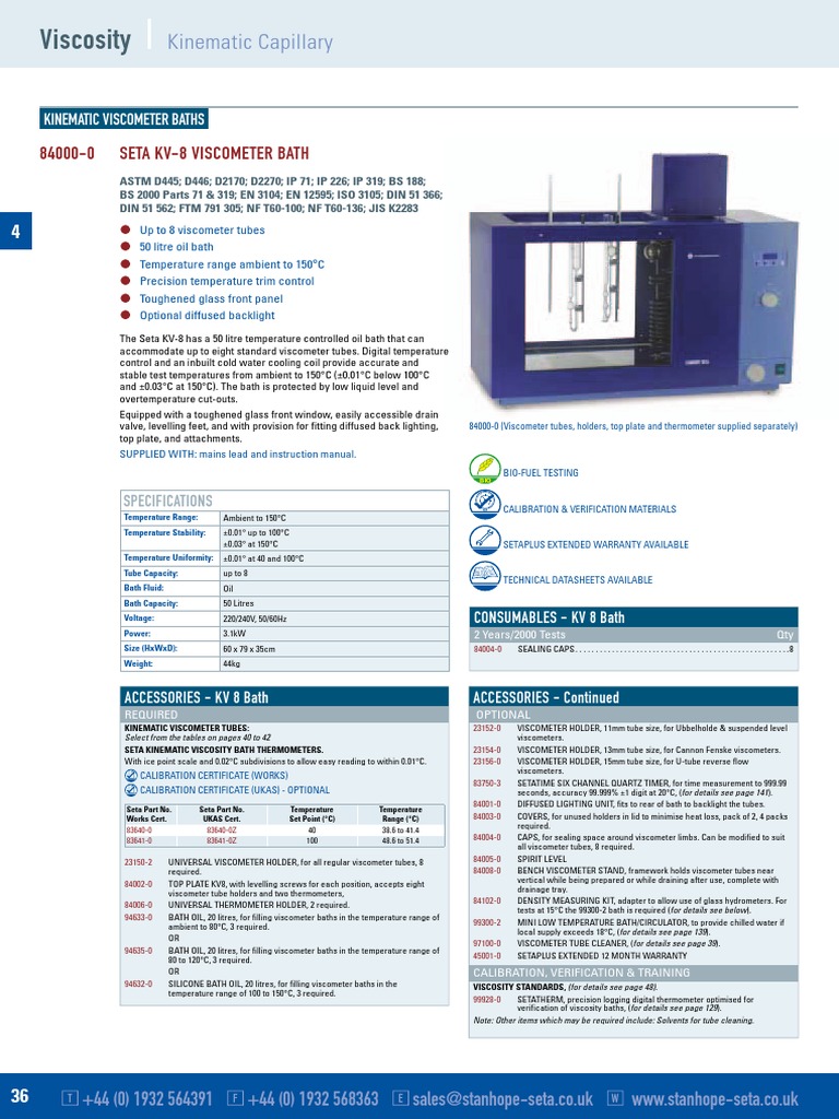 Seta KV-8 Viscometer Bath | PDF | Thermometer | Metrology