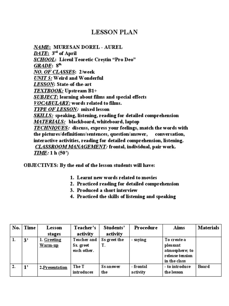 LESSON PLAN State of The Art | PDF