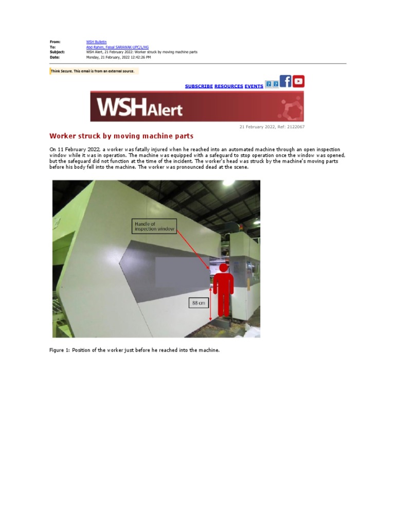 WSH Alert, 21 February 2022 - Worker Struck by Moving Machine Parts ...