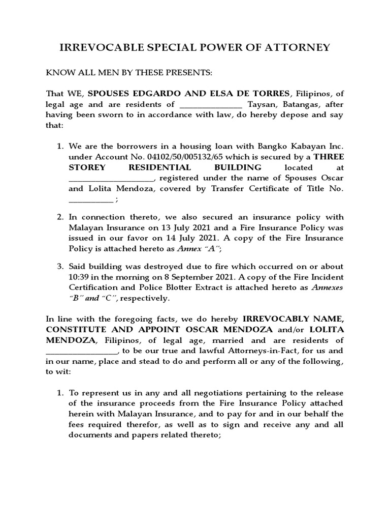 Special Power of Attorney | PDF | Power Of Attorney | Insurance