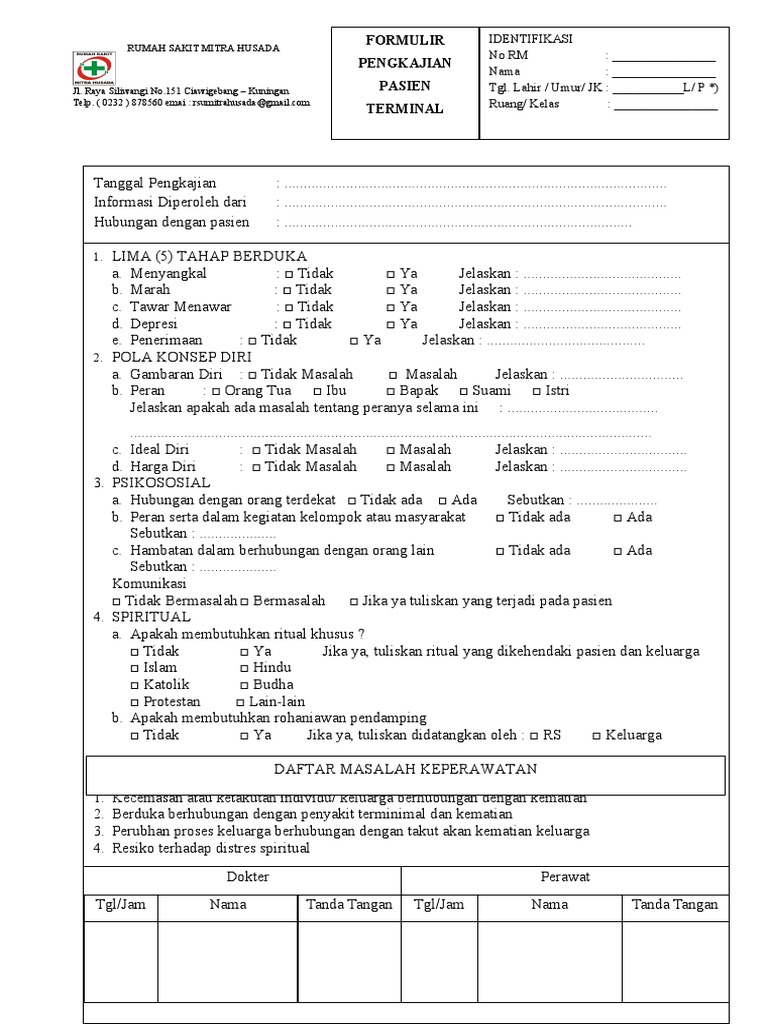 Form Pengkajian Pasien Tahap Terminal | PDF