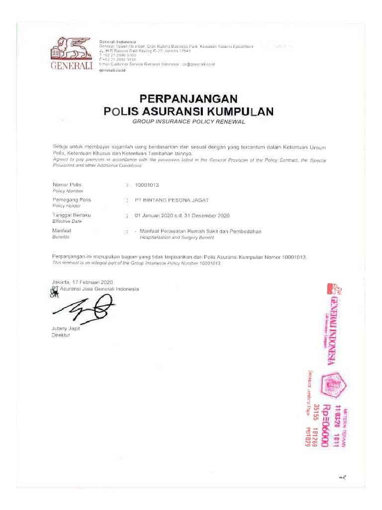 Polis Asuransi Generali 2020 | PDF