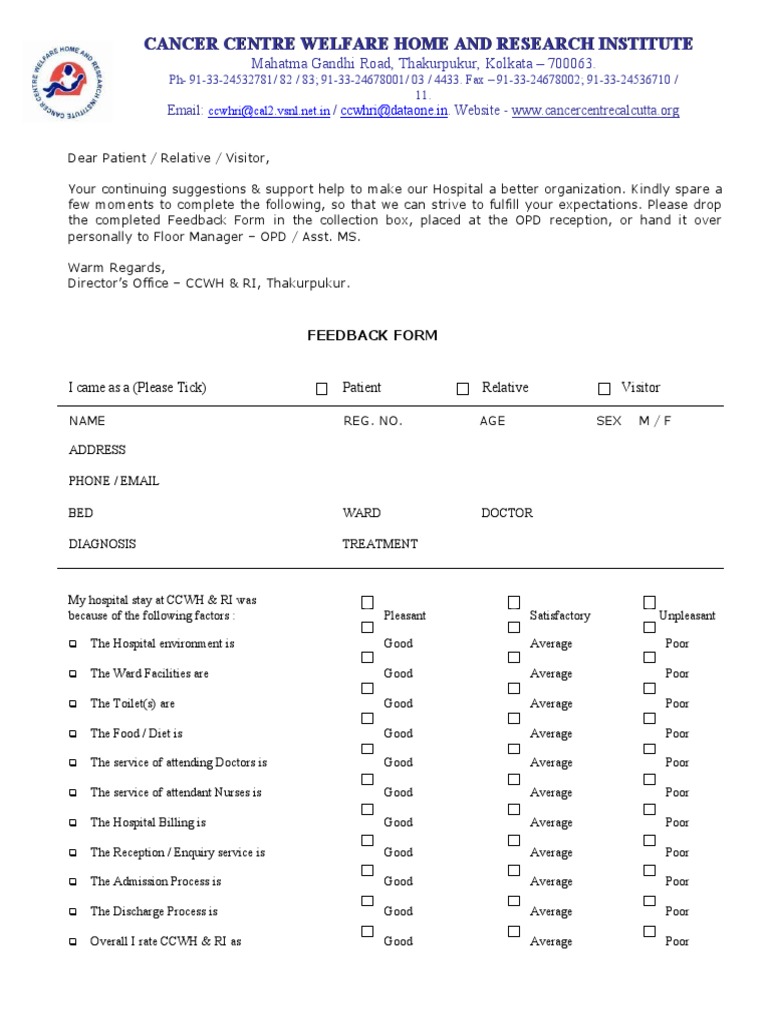 Patient Feedback Form | PDF | Hospital | Medical Specialties