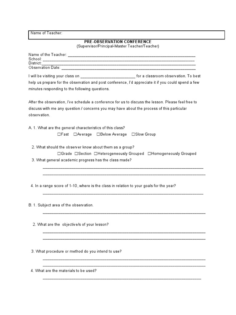 DEPEDBATS - CID - F - 009 - Pre Obsevation Conference (English and ...