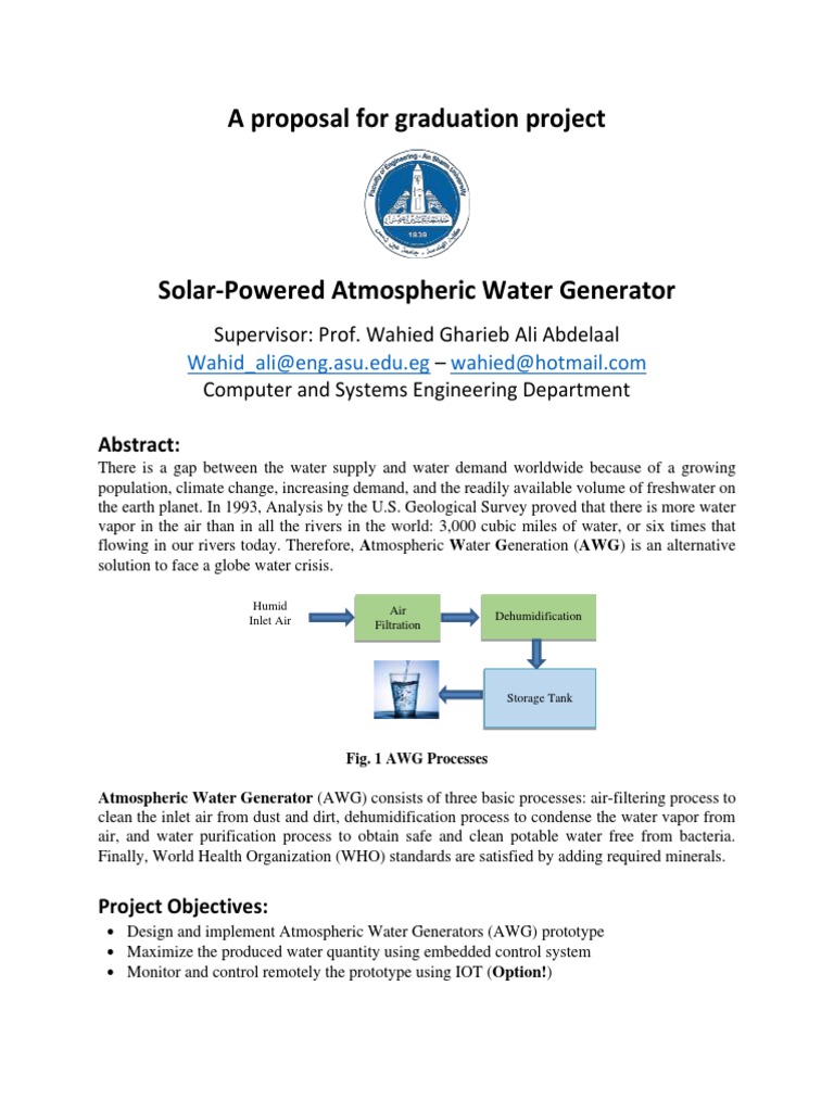 Solar-Powered Atmospheric Water Generator | PDF | Water