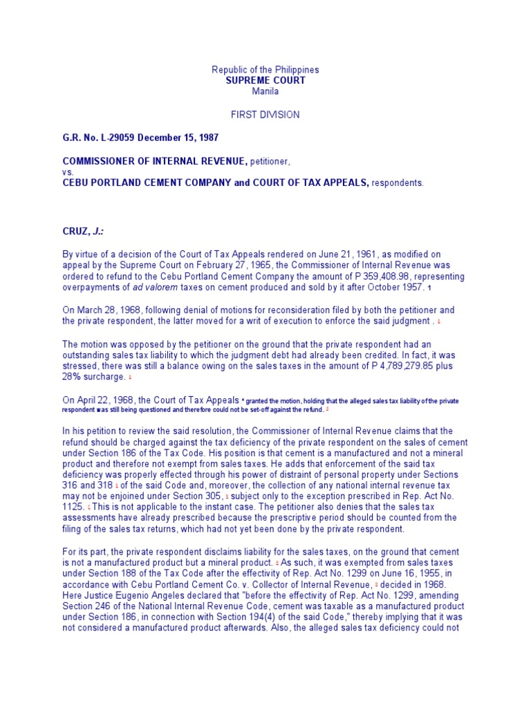 Commissioner of Internal Revenue vs. Cebu Portland | PDF | Internal ...
