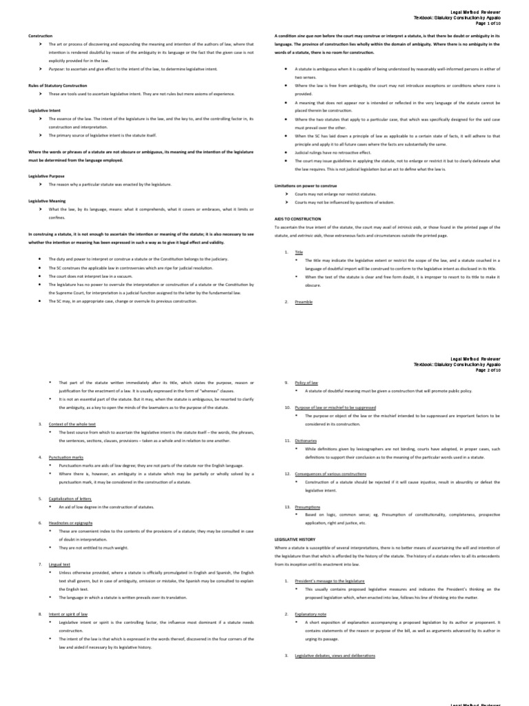 Statcon Agpalo Summary | PDF | Statutory Interpretation | Precedent