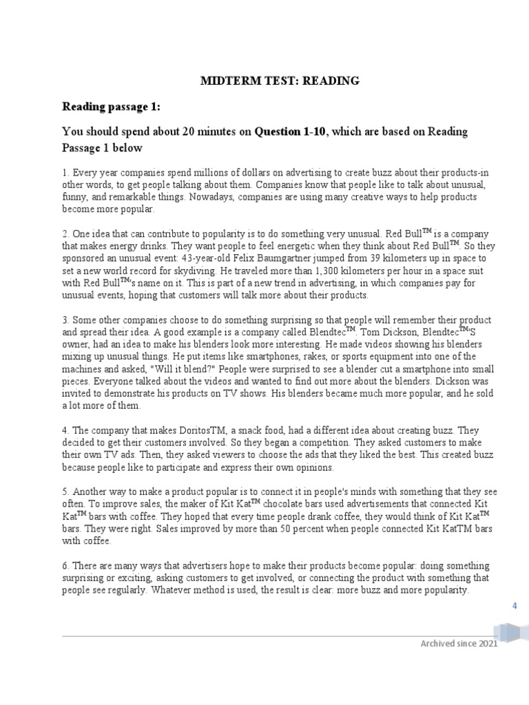 Midterm Reading Test | PDF