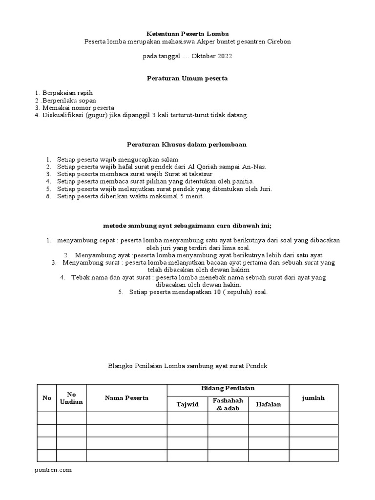 Ketentuan Lomba Hafalan Surat Pendek | PDF