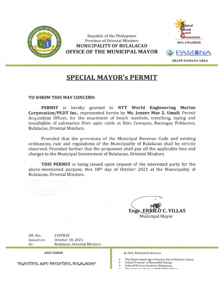 Bulalacao Mayors Permit | PDF