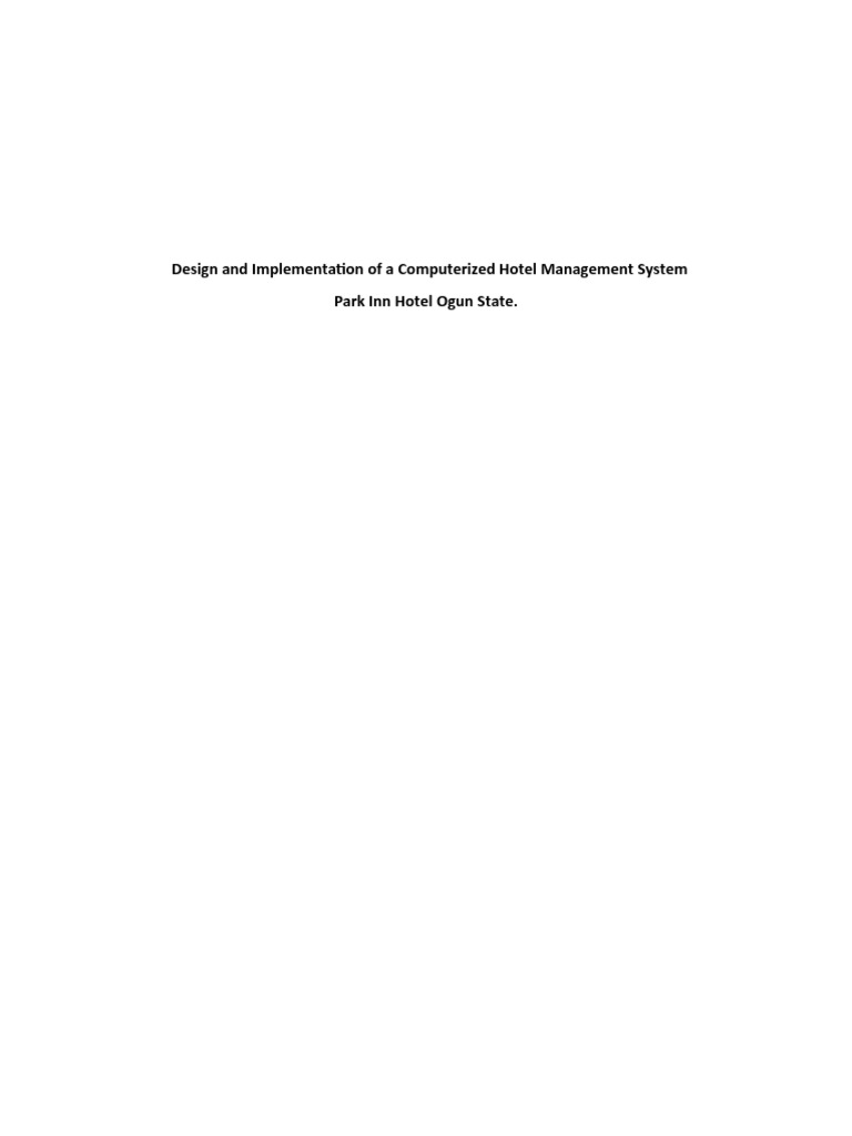 Design And Implemention Of Computerized Hotel Management System Pdf World Wide Web