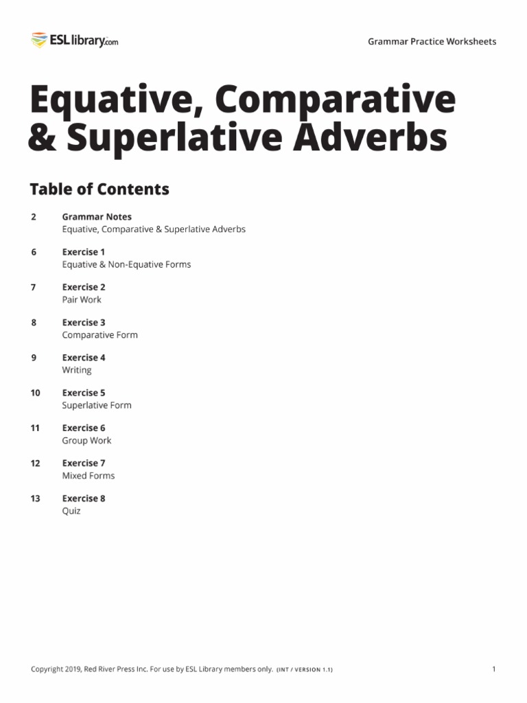 Equative, Comparative & Superlative Adverbs - ESL Library | PDF