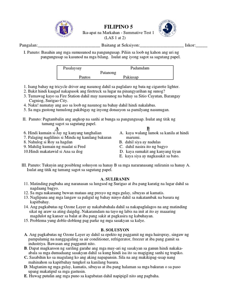 Sample Lesson Plan In Filipino 5 Summative Test
