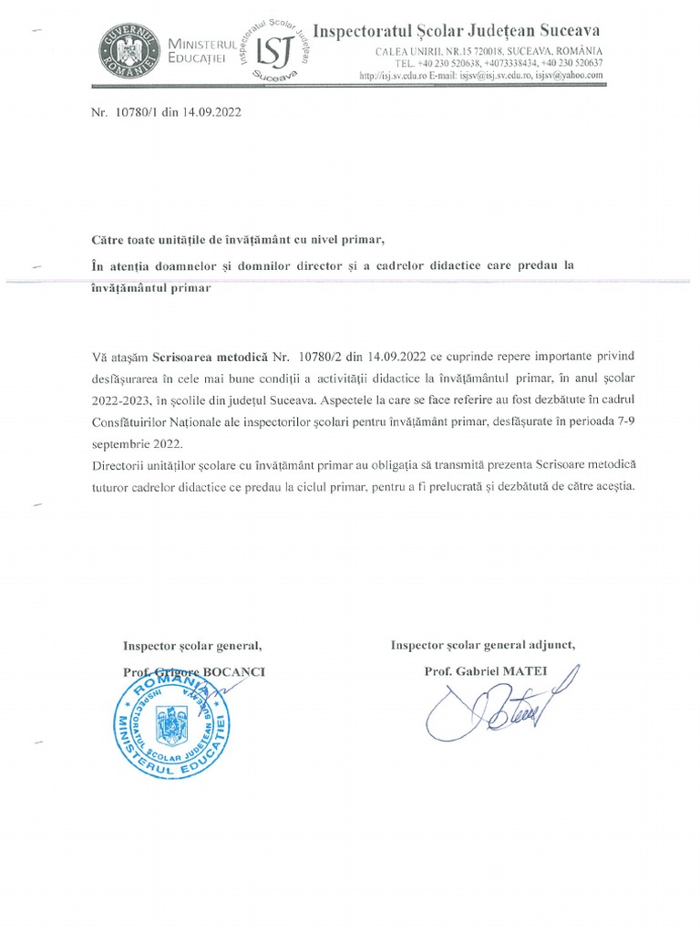 Scrisoare Metodica Invatamant Primar | PDF