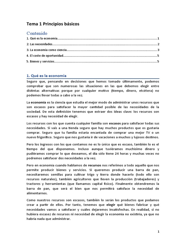 Tema 1 Principios Básicos | PDF | Bienes | Costo de oportunidad