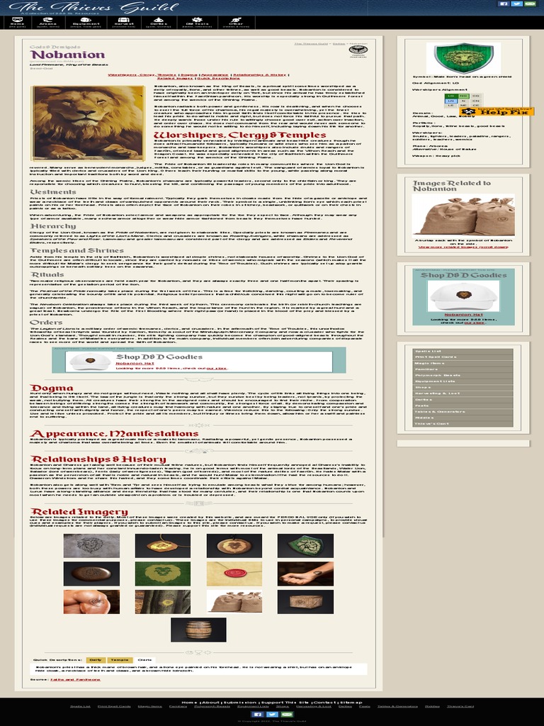 Nobanion, A D&D 5e Deity - Gods and Deities - The Thieves Guild | PDF ...
