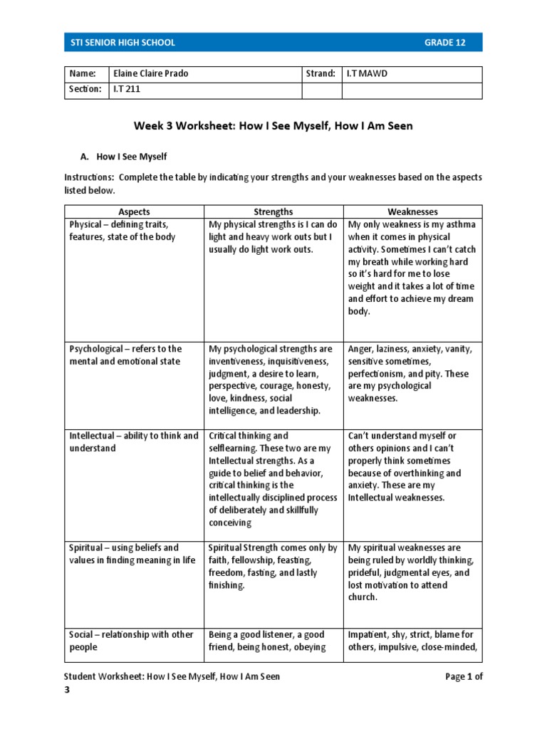 G12 W3 How I See Myself How I Am Seen | PDF | Psychology | Thought