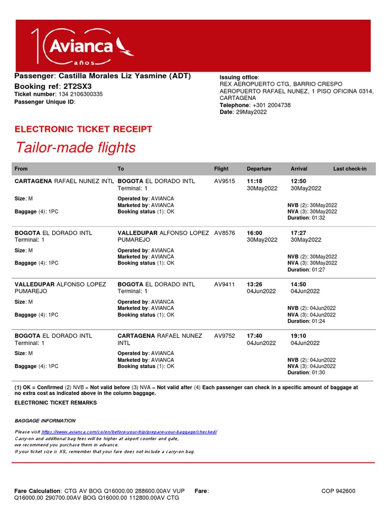Liz Yasmine Castilla Morales, 30may 1118 Cartagena | PDF | Airlines