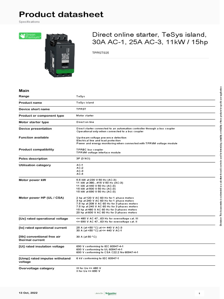 TeSys Island - TPRST025 | PDF | Alternating Current | Electric Motor