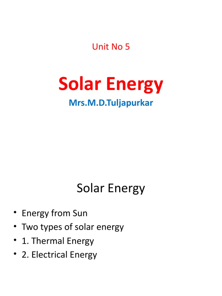 Unit 5 Solar Energy | PDF | Solar Energy | Photovoltaics