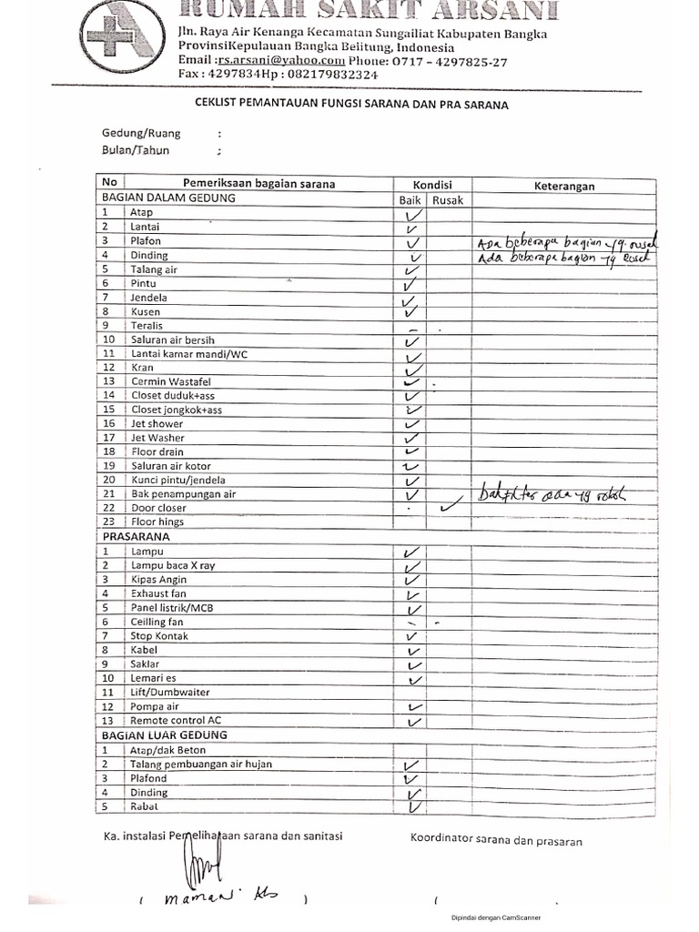 Ceklis Pemantauan Fungsi Sarana Dan Prasarana | PDF