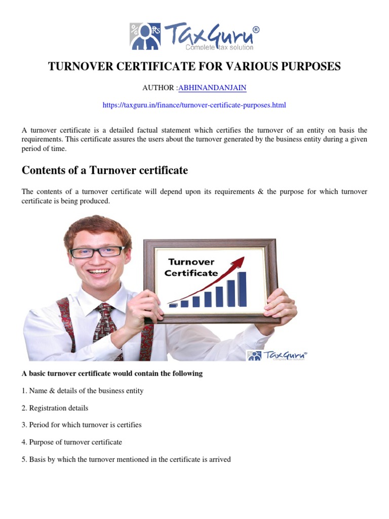 Turnover Certificate for Various Purposes- Taxguru.in | PDF