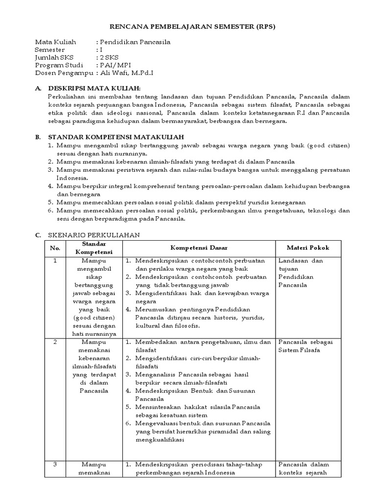 Rps. Pendidikan Pancasila | PDF