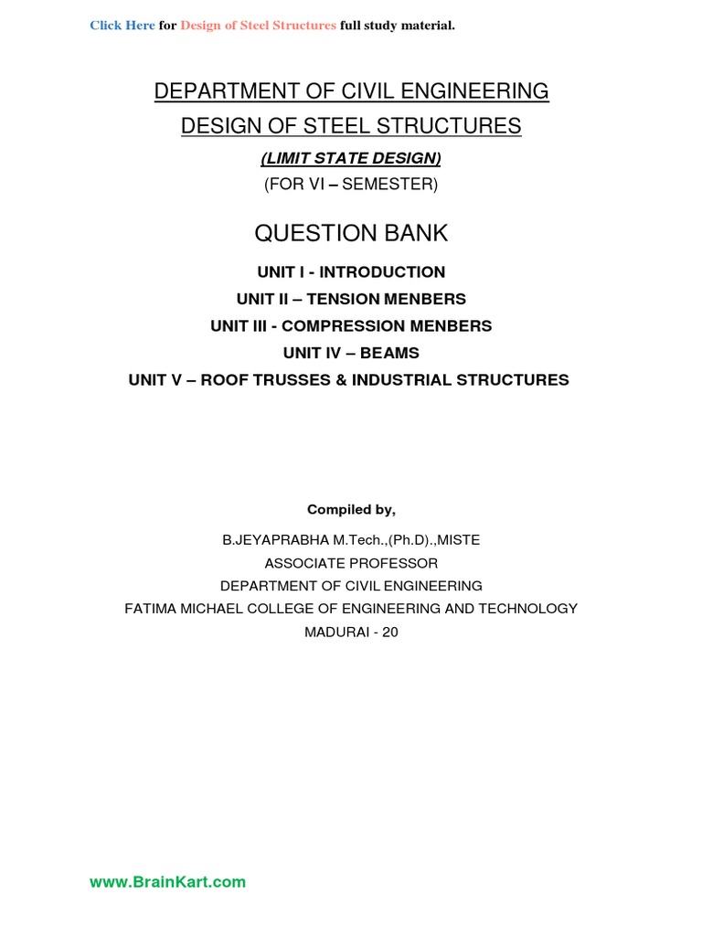 025 - CE6603 Design of Steel Structures - Important Questions | PDF