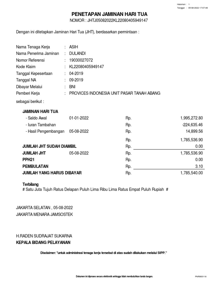 Dokumen Jaminan Hari Tua | PDF
