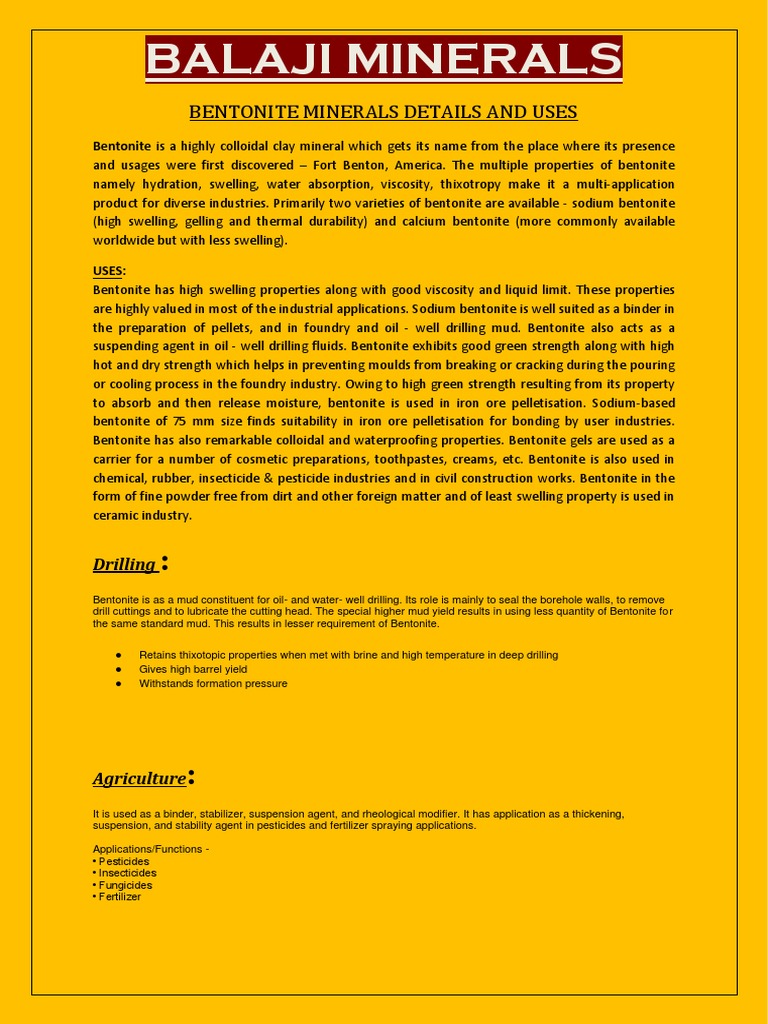 Bentonite Minerals Details and Uses | PDF | Rheology | Materials