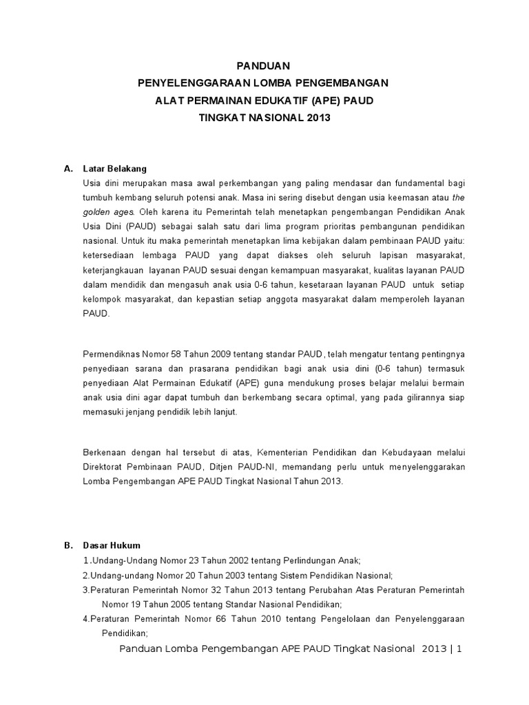 Panduan Lomba APE PAUD | PDF