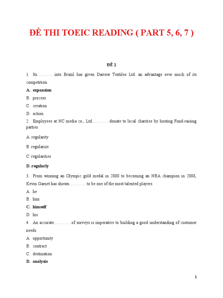 Toeic Reading Practice Test Parts 5 7 Pdf Credit Card Payments