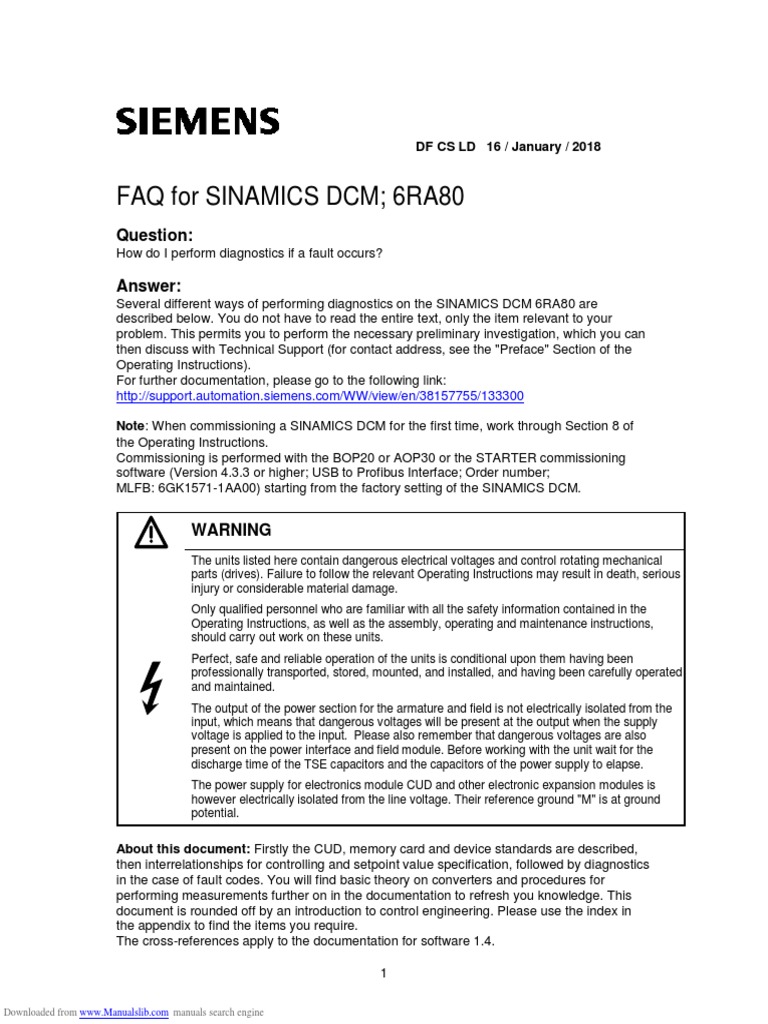 SINAMICS DCM FAQ Diagnostics Guide | PDF | Parameter (Computer Programming) | Electric Motor