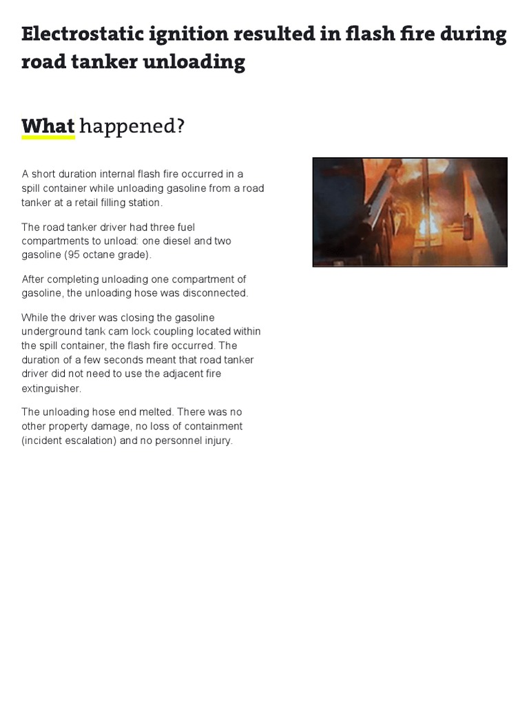 Electrostatic Ignition Resulted in Flash Fire During Road Tanker ...
