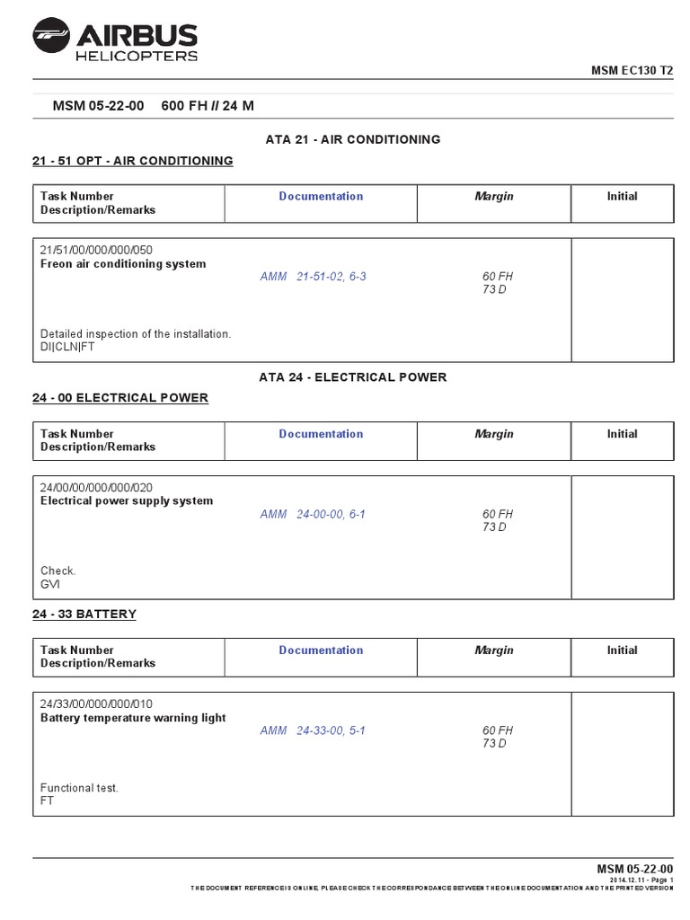 Ec130-T2 05-22-00 24M-600FH Inspection | PDF | Helicopter Rotor ...