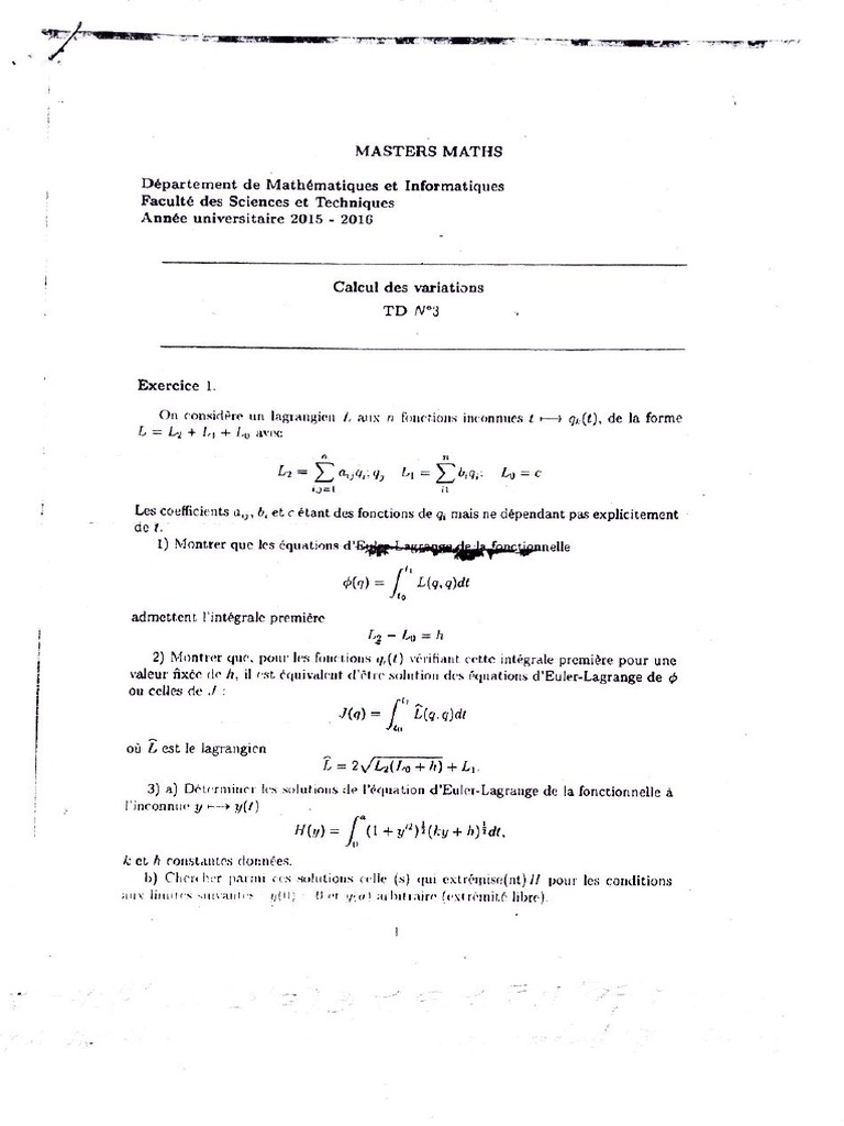 Examens Et TD Calculs Variationels (Mampassi) | PDF