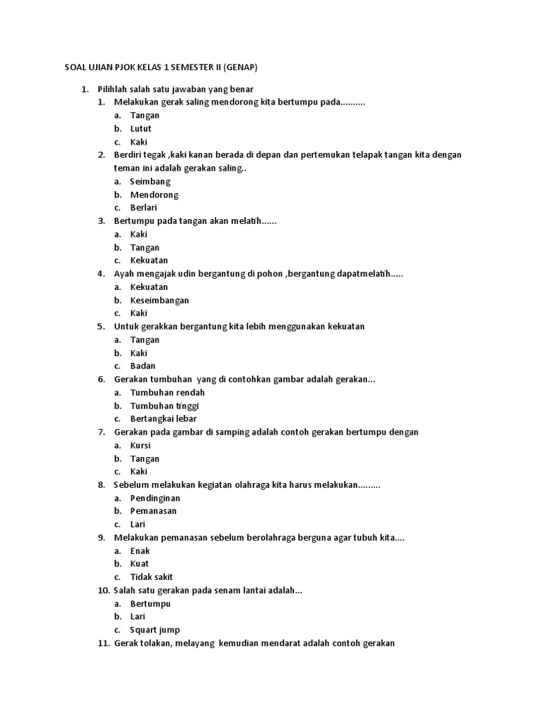 Soal Ujian Pjok Kelas 1 Semester Ii | PDF