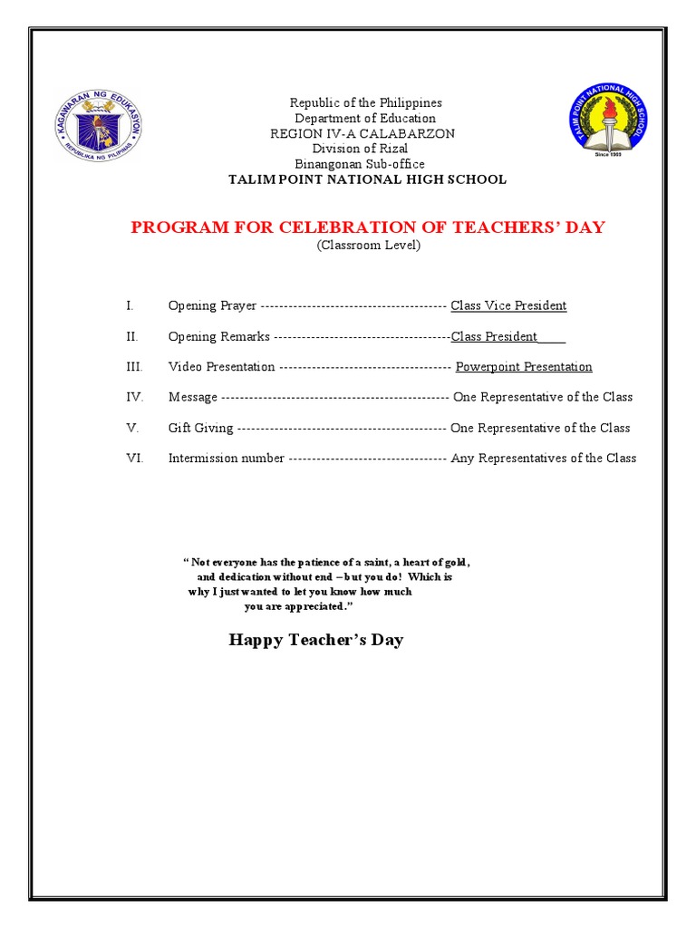 Proposed Teachers Day Program | PDF