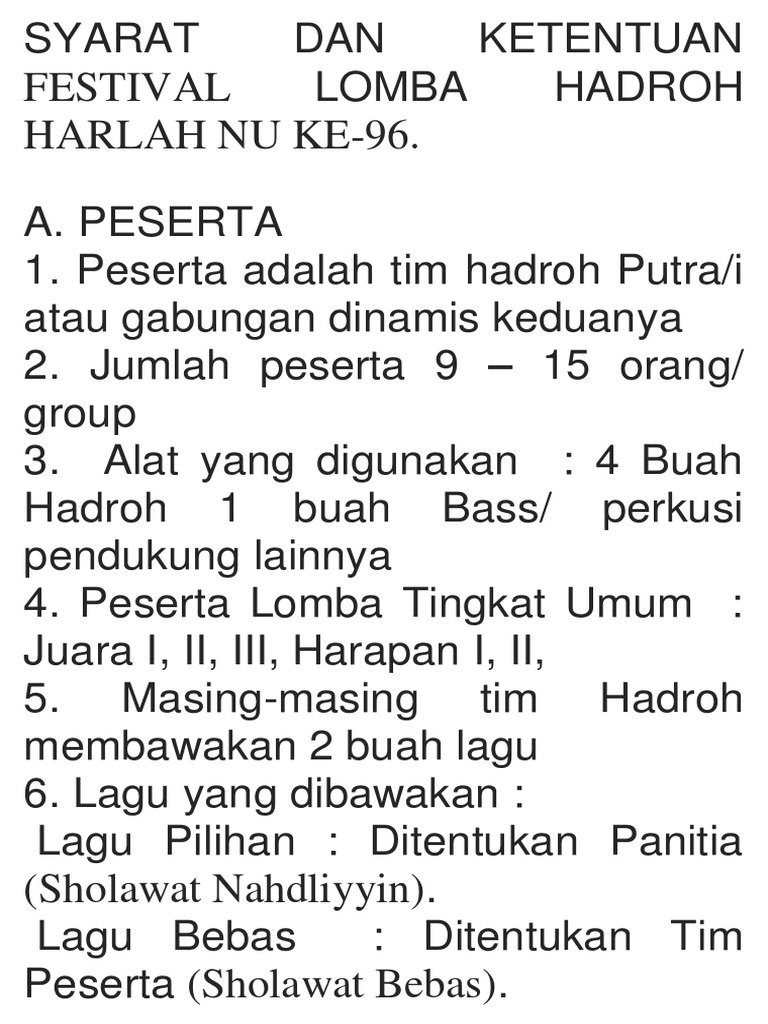 Syarat Dan Ketentuan Lomba Hadroh | PDF