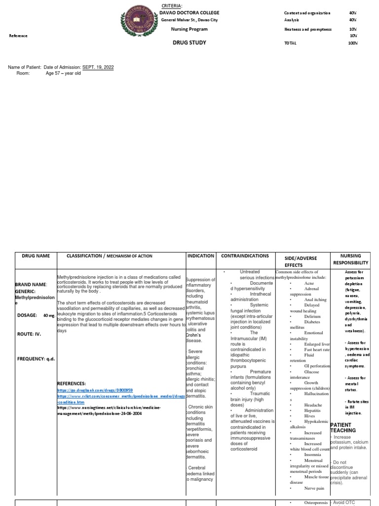 Methylprednisolone Drug Study Guide | PDF | Corticosteroid | Epidemiology