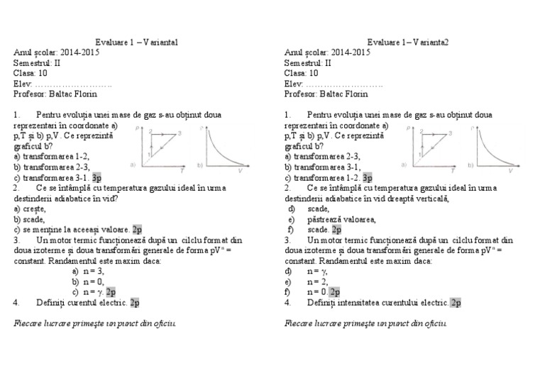 Evaluare Fizica S2 10 | PDF