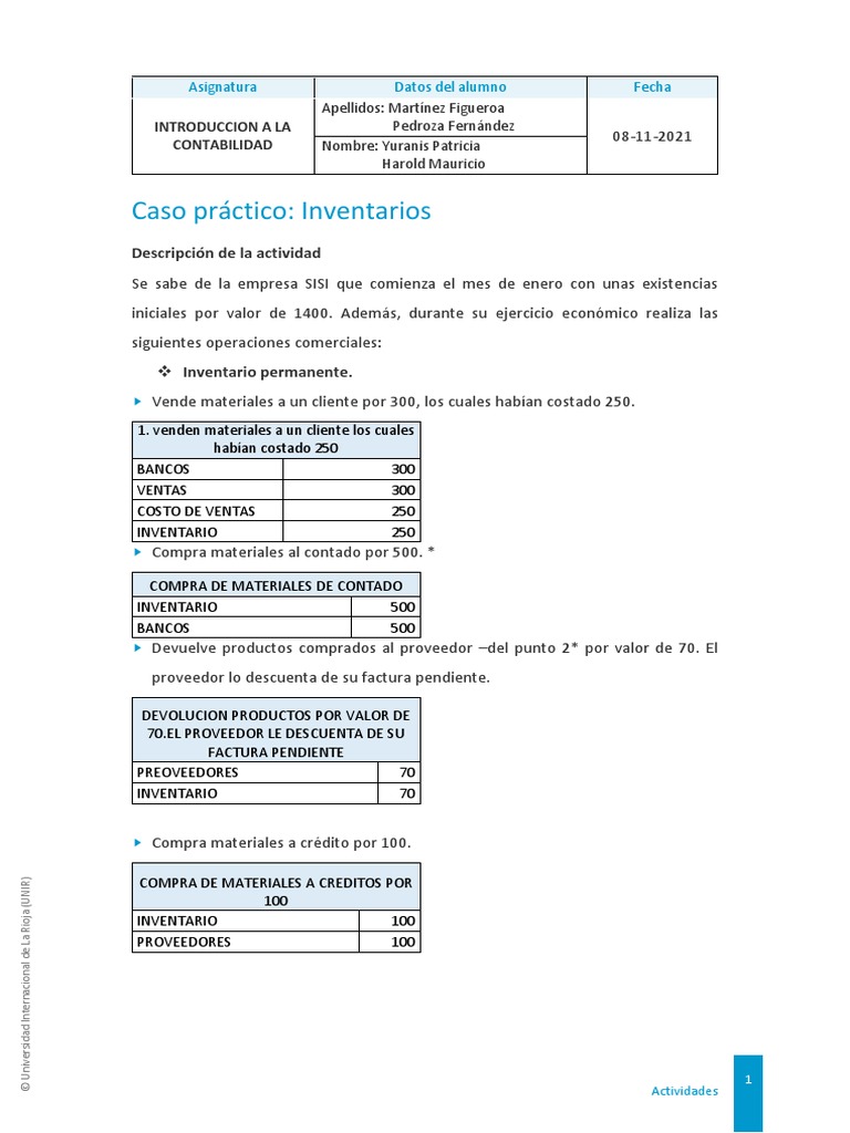 Caso Practico Inventario Contabilidad | PDF | Bancos | Inventario