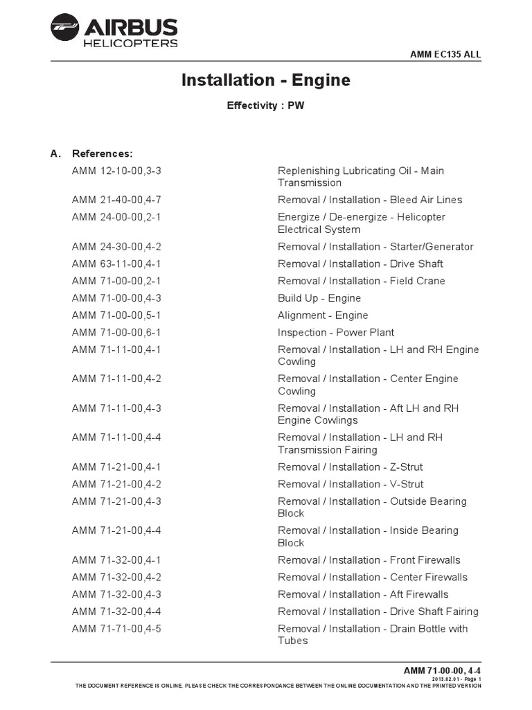 Ec135 71-00-00 PW Eng Installation | PDF