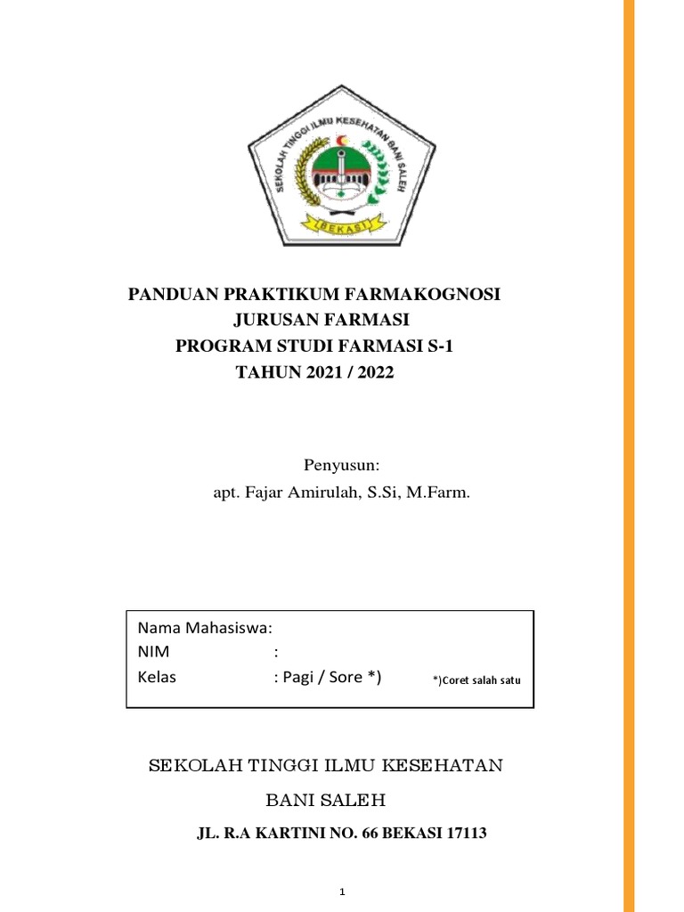 Buku Panduan Praktikum Farmakognosi STIKES BANI SALEH 2022 | PDF