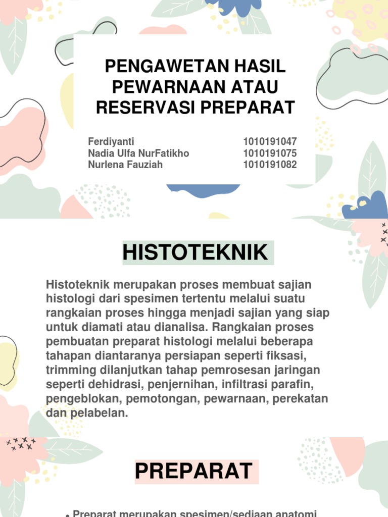 Kel 9 Pengawetan Hasil Pewarnaan, Reservasi Preparat (Jenis Pengawet ...