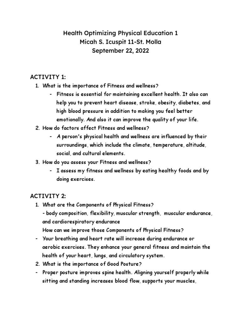 Health Optimizing Physical Education 1 | PDF Health Optimizing Physical Education 1 | PDF