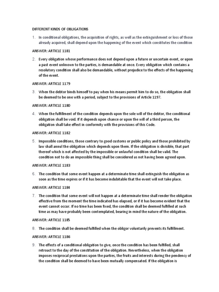 Different Kinds of Obligations (Articles) | PDF | Government | Justice